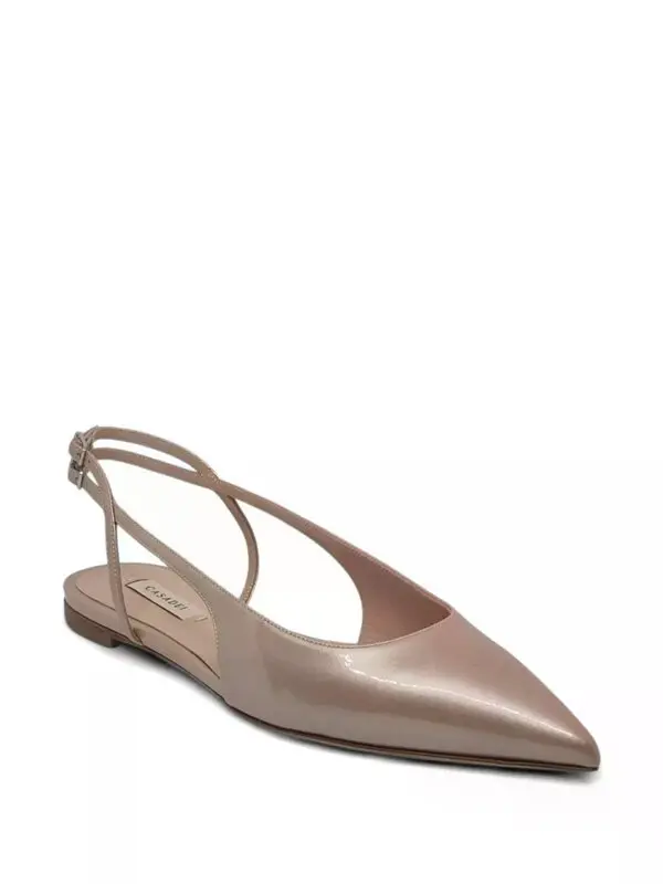 Casadei Beige Patent Pointed-toe Slingback Ballet Flats