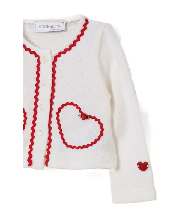 Monnalisa Fine-knit Cardigan With Heart Embellishments