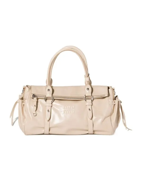 Miu Miu Shiny Leather Handbag With Drawstring Pockets - Traverite