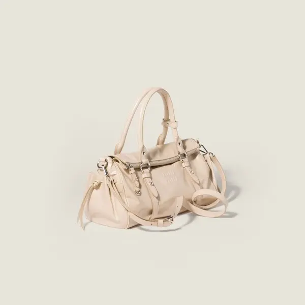 Miu Miu Shiny Leather Handbag With Drawstring Pockets - Traverite