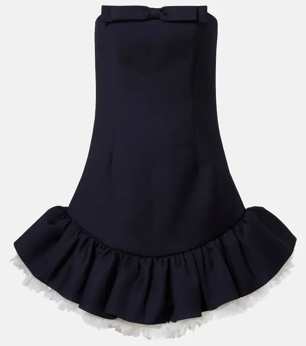 SHUSHU/TONG Navy Bow-detail Ruffled Wool Mini Dress - Blue