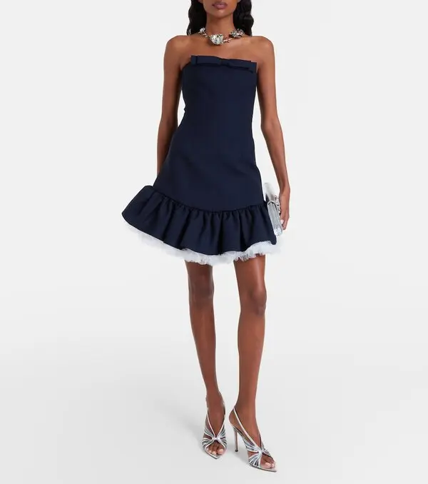 SHUSHU/TONG Navy Bow-detail Ruffled Wool Mini Dress