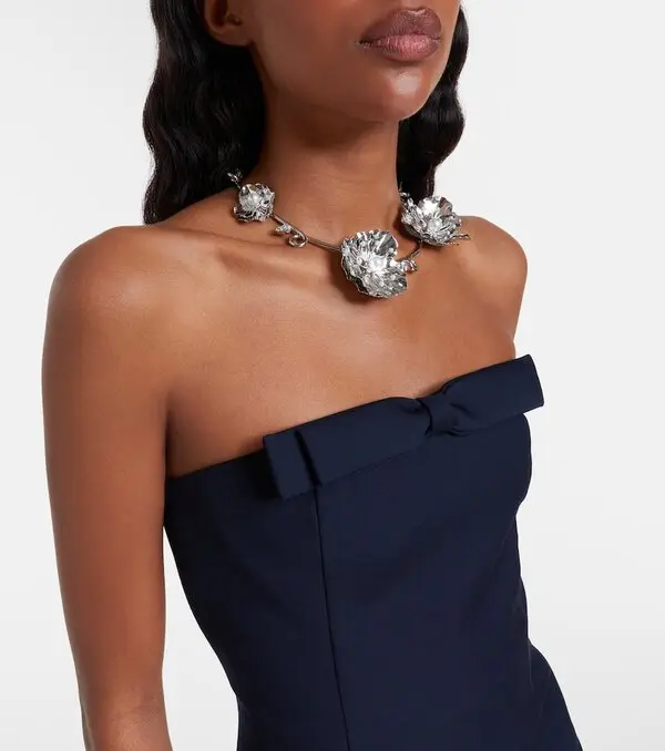 SHUSHU/TONG Navy Bow-detail Ruffled Wool Mini Dress