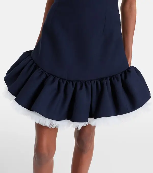 SHUSHU/TONG Navy Bow-detail Ruffled Wool Mini Dress