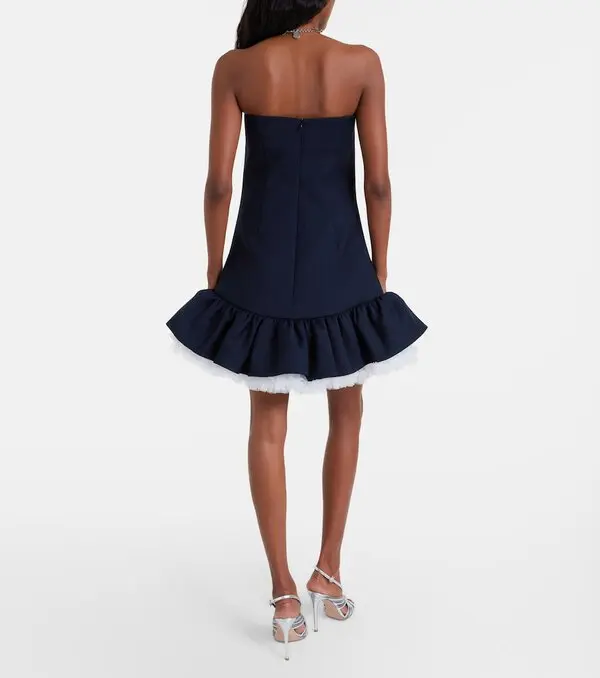 SHUSHU/TONG Navy Bow-detail Ruffled Wool Mini Dress