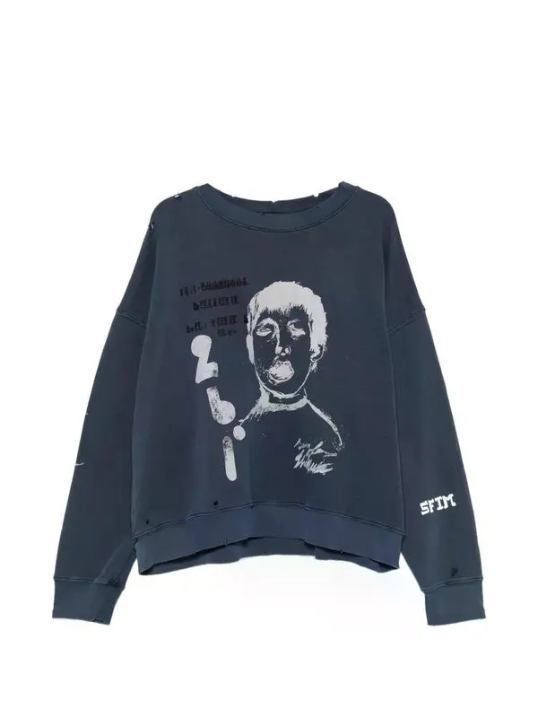 SONG FOR THE MUTE Graphic Print Distressed Sweatshirt
