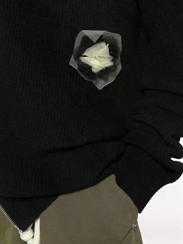 SONG FOR THE MUTE Floral Patch Zip-up Cardigan