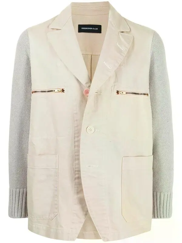 Undercover Contrasting-sleeve Cotton Blazer - White