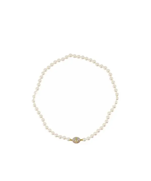 VIVIENNE WESTWOOD Loelia Embellished Pearl Necklace With Gold Orb Emblem - Yellow