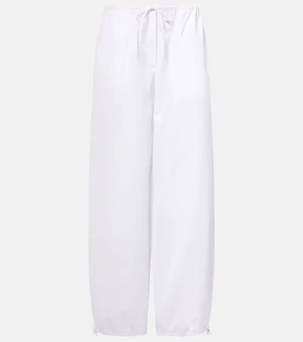 TOTEME Cotton Poplin Wide-leg Pants With Drawstring Cuffs - White