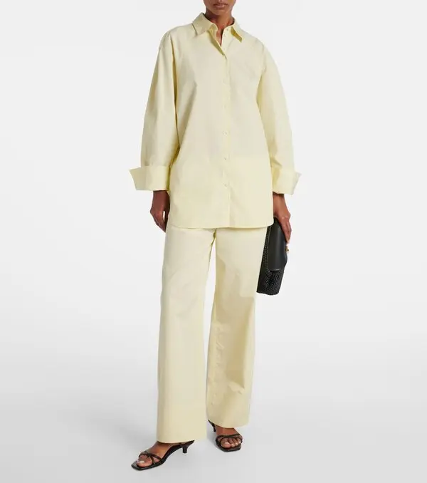 TOTEME Cotton Poplin Wide-leg Pants With Drawstring Cuffs - Yellow