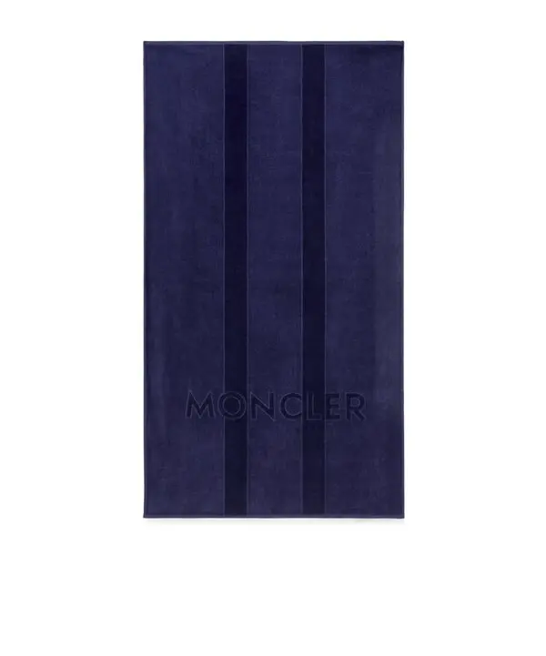 Moncler Cotton Beach Towel With Logo - Deep Blue