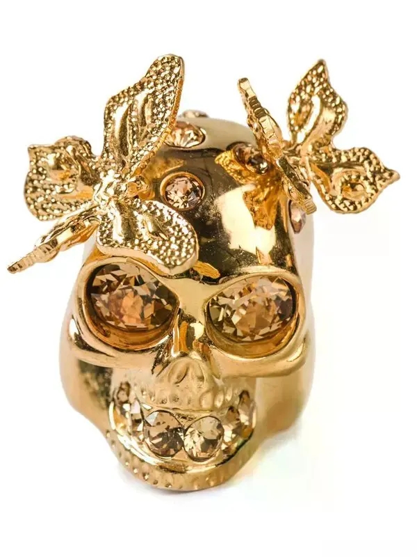 Alexander McQueen Skull And Butterfly Cocktail Ring - Metallic