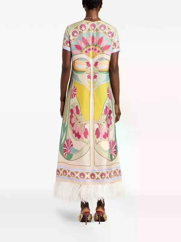La DoubleJ Tulip Placed Silk Twill Dress With Feather Trim - Green