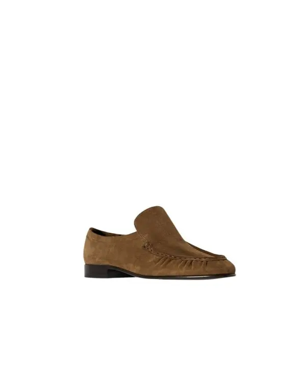 THE ROW Soft Moccasin Two Calfskin Suede Loafers - Cigar