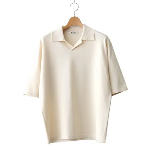 Auralee Open Collar Knit Polo Shirt