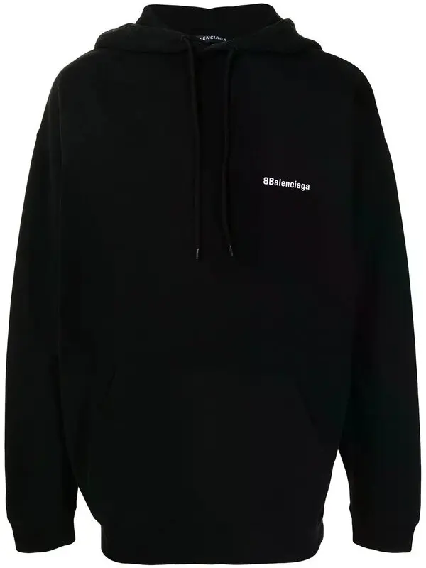 Balenciaga Logo Embroidered Oversized Hoodie - Black