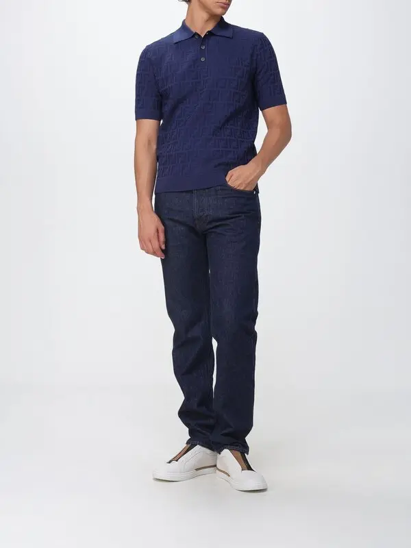 Fendi Logo Detailed Short-sleeved Polo Shirt - Dark Blue
