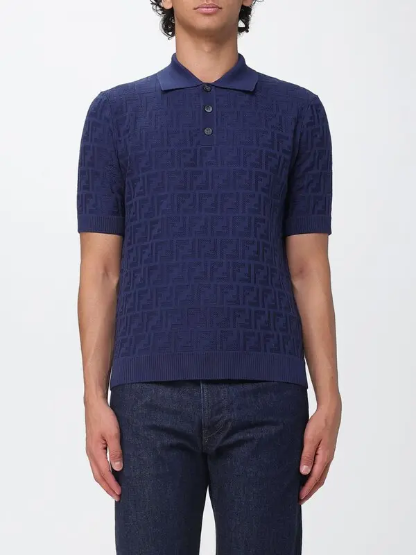 Fendi Logo Detailed Short-sleeved Polo Shirt - Dark Blue