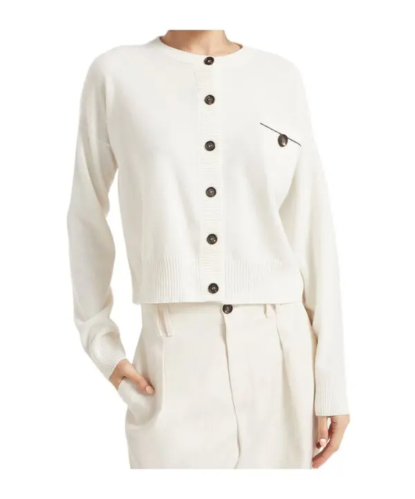 Brunello Cucinelli Long-sleeved Cashmere Cardigan - White