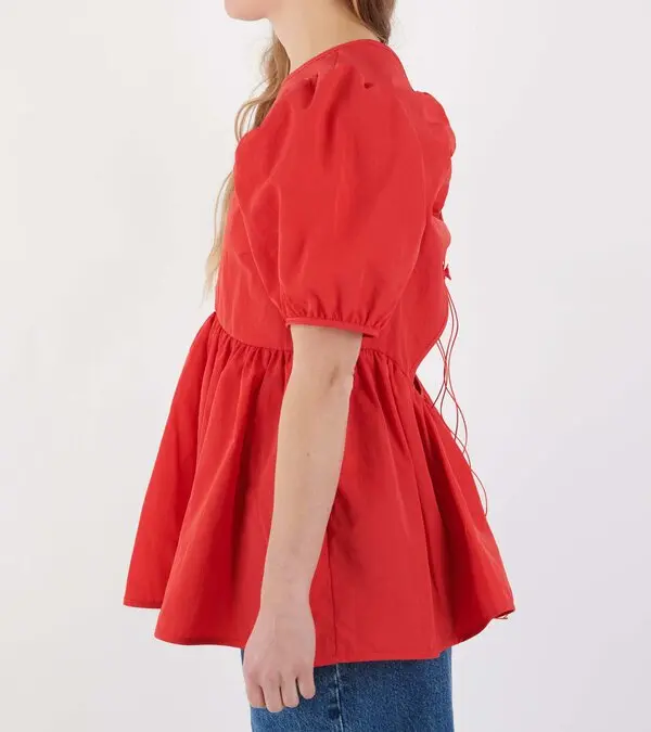 Cecilie Bahnsen Darla Top Short Puff Sleeve Peplum Blouse