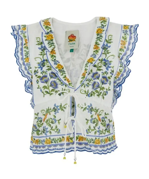 Farm Rio Floral Ruffled V-neck Top - Off White