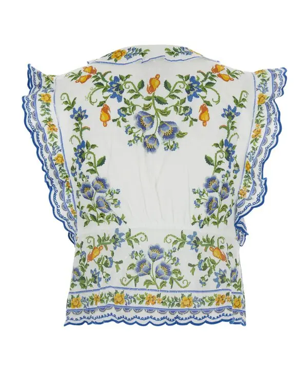 Farm Rio Floral Ruffled V-neck Top - Off White