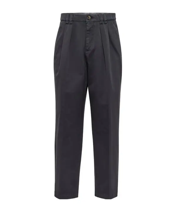 Brunello Cucinelli Pleated Cotton Trousers - Black