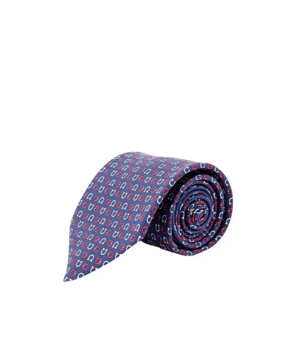 FERRAGAMO Geometric Motif Silk Tie - Blue