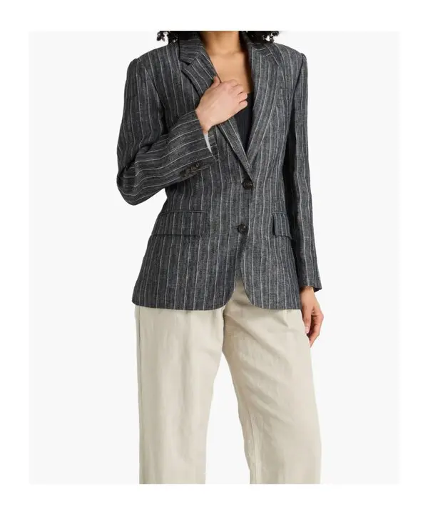 Brunello Cucinelli Striped Lapel Long-sleeved Suit Jacket - Black