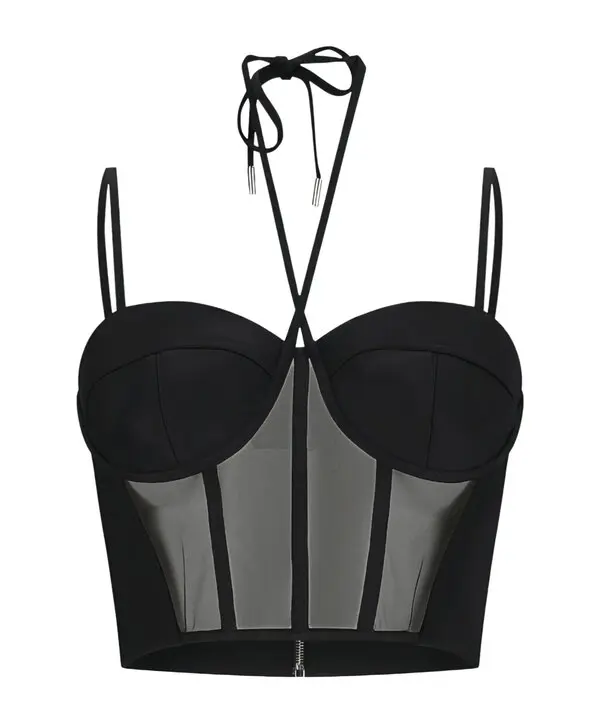 David Koma Tulle Insert Corset Top - Black
