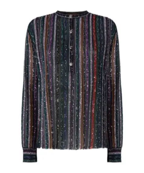 Missoni Sequined Chevron Stripe Henley Blouse