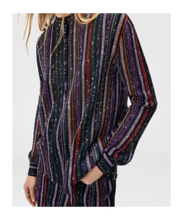 Missoni Sequined Chevron Stripe Henley Blouse
