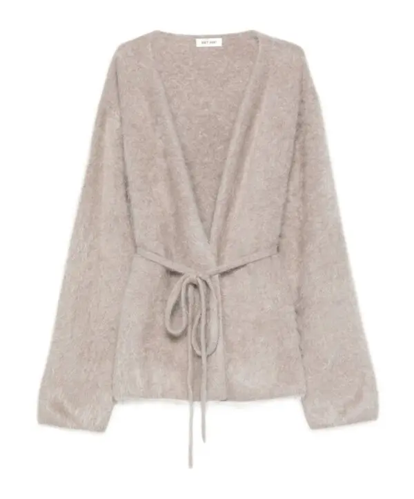 Soft Goat V-neck Long-sleeved Cardigan With Waist Tie