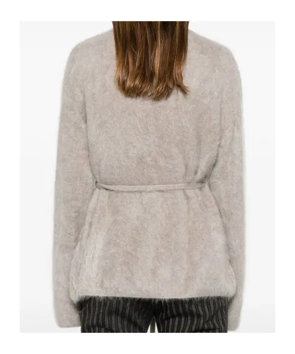 Soft Goat V-neck Long-sleeved Cardigan With Waist Tie