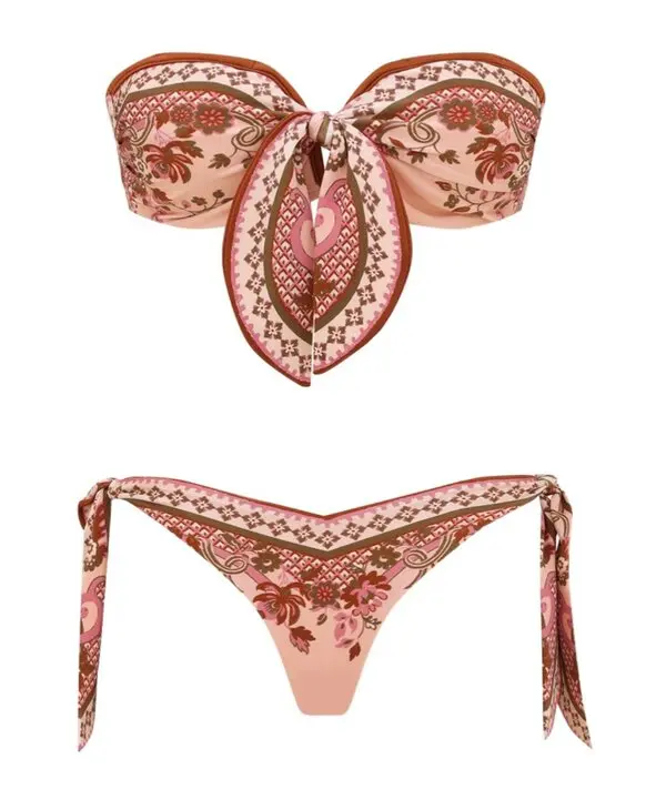 Zimmermann Aster Scarf Tie Bikini Set - Pink Paisley Pattern