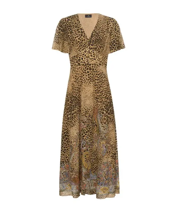 Etro Leopard And Paisley Print V-neck Dress - Green