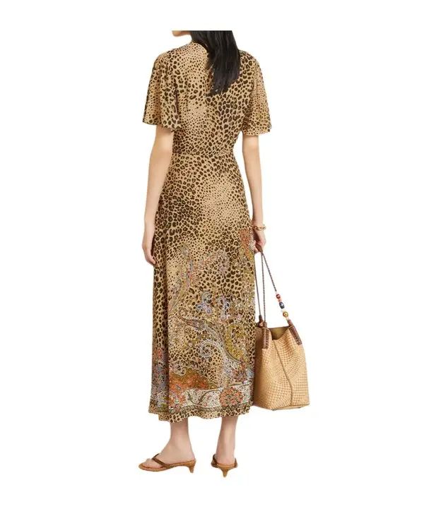 Etro Leopard And Paisley Print V-neck Dress - Green