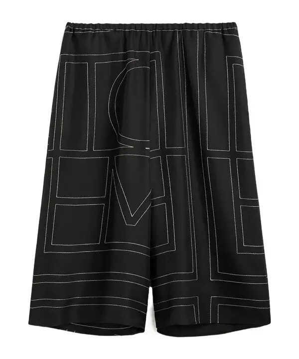 TOTEME Monogram Embroidered Relaxed Shorts - Black
