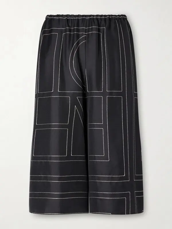 TOTEME Monogram Embroidered Relaxed Shorts - Black