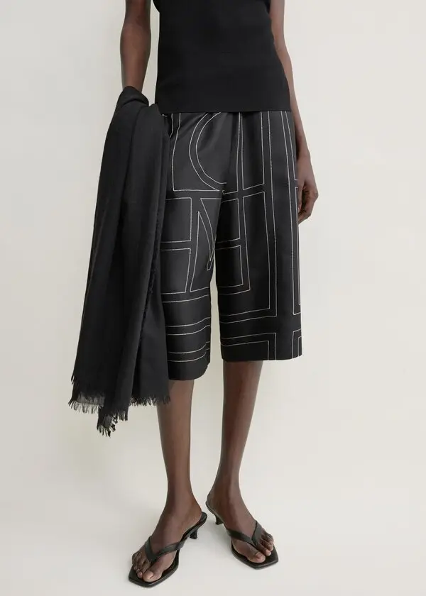 TOTEME Monogram Embroidered Relaxed Shorts - Black