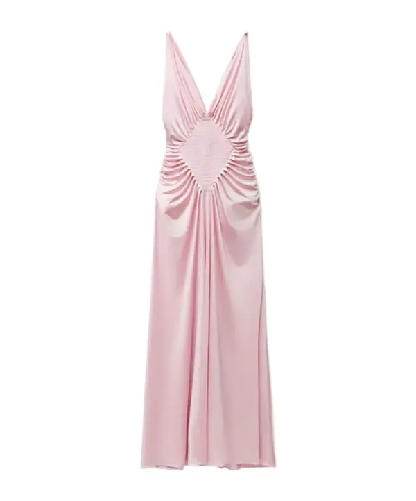 Versace Sleeveless V-neck Draped Maxi Dress - Light Pink