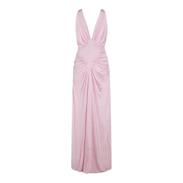Versace Sleeveless V-neck Draped Maxi Dress - Light Pink