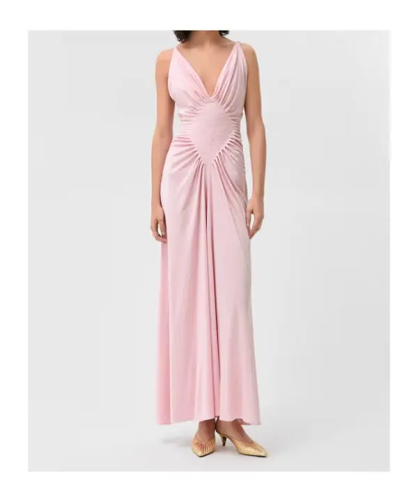Versace Sleeveless V-neck Draped Maxi Dress - Light Pink