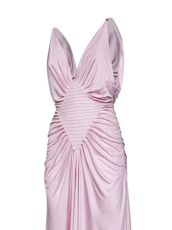 Versace Sleeveless V-neck Draped Maxi Dress - Light Pink