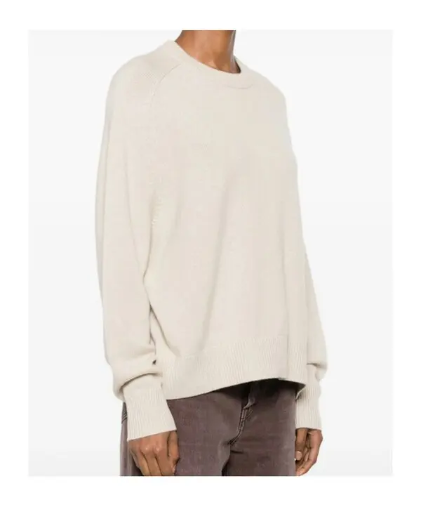 Soft Goat Crew Neck Raglan Sleeve Sweater - White