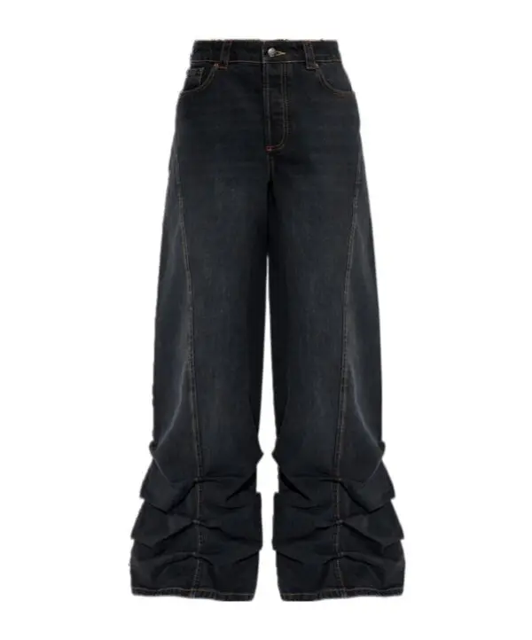 AVAVAV Ruffled Wide-leg Jeans - Black