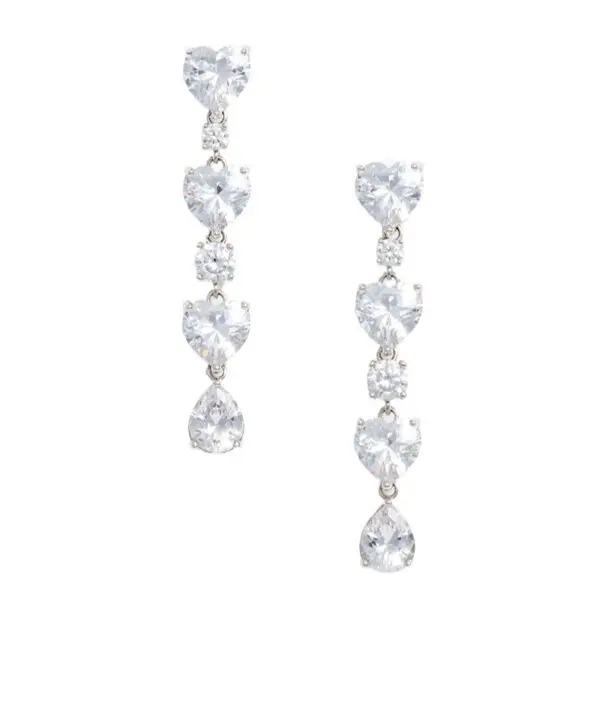 SELF-PORTRAIT Crystal Heart Drop Earrings - Silver