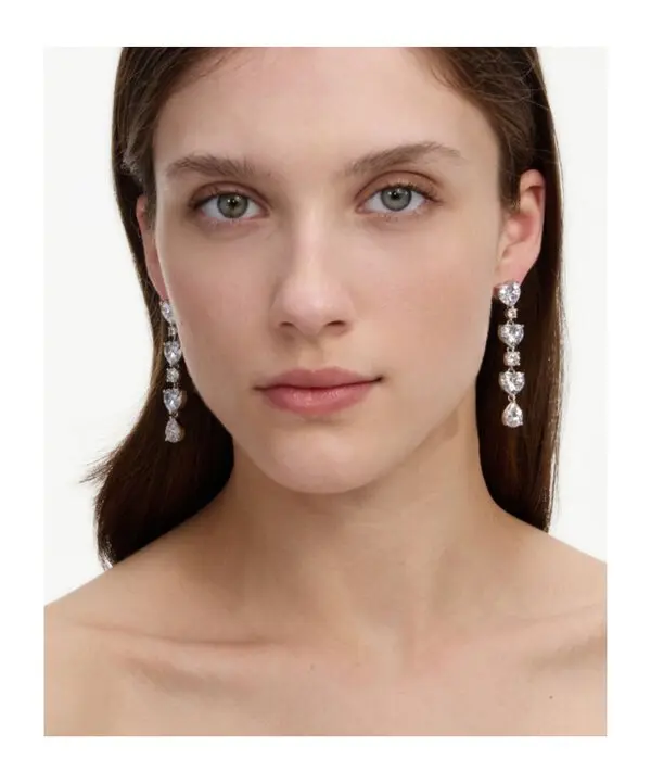SELF-PORTRAIT Crystal Heart Drop Earrings