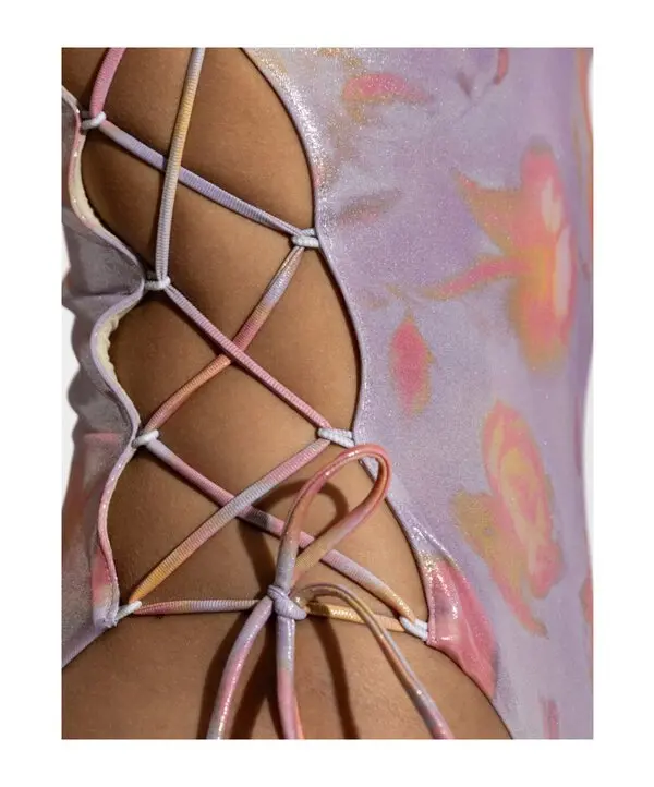 DIESEL® Floral Print Lace-up One Piece Swimsuit